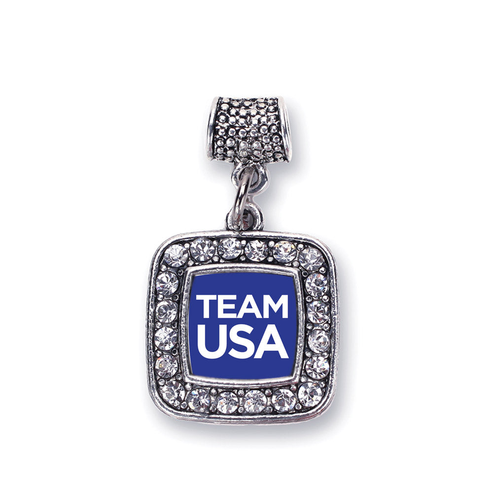 Silver Blue Banner Team USA Square Memory Charm – Inspired Silver